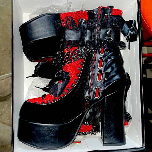Demonia | Shoes | Demonia Red And Black Velvet Size 8 Platform Heels ...